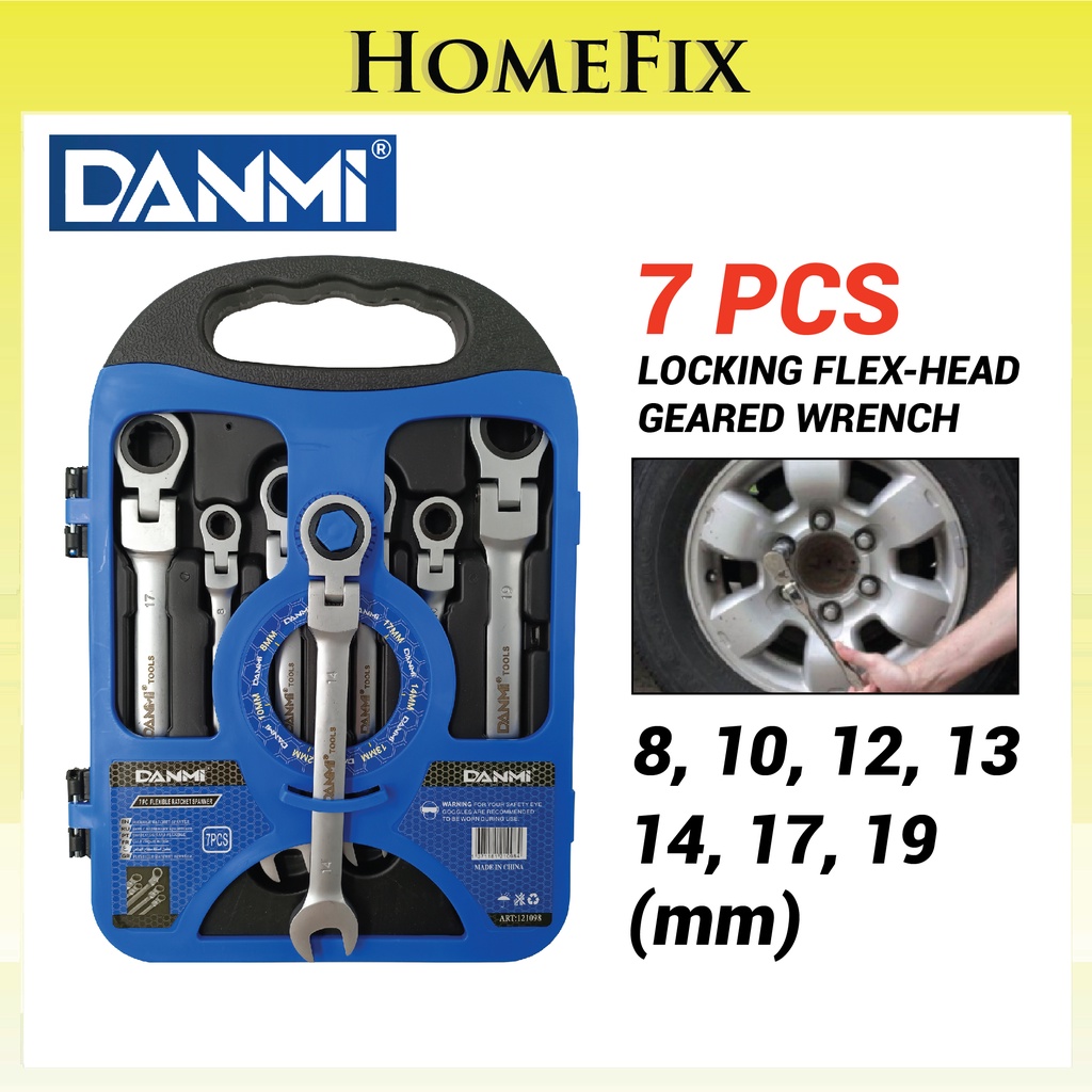 DANMI 7pcs Locking Flex-Head Gear Socket Spanner Nut Tool Reversible ...