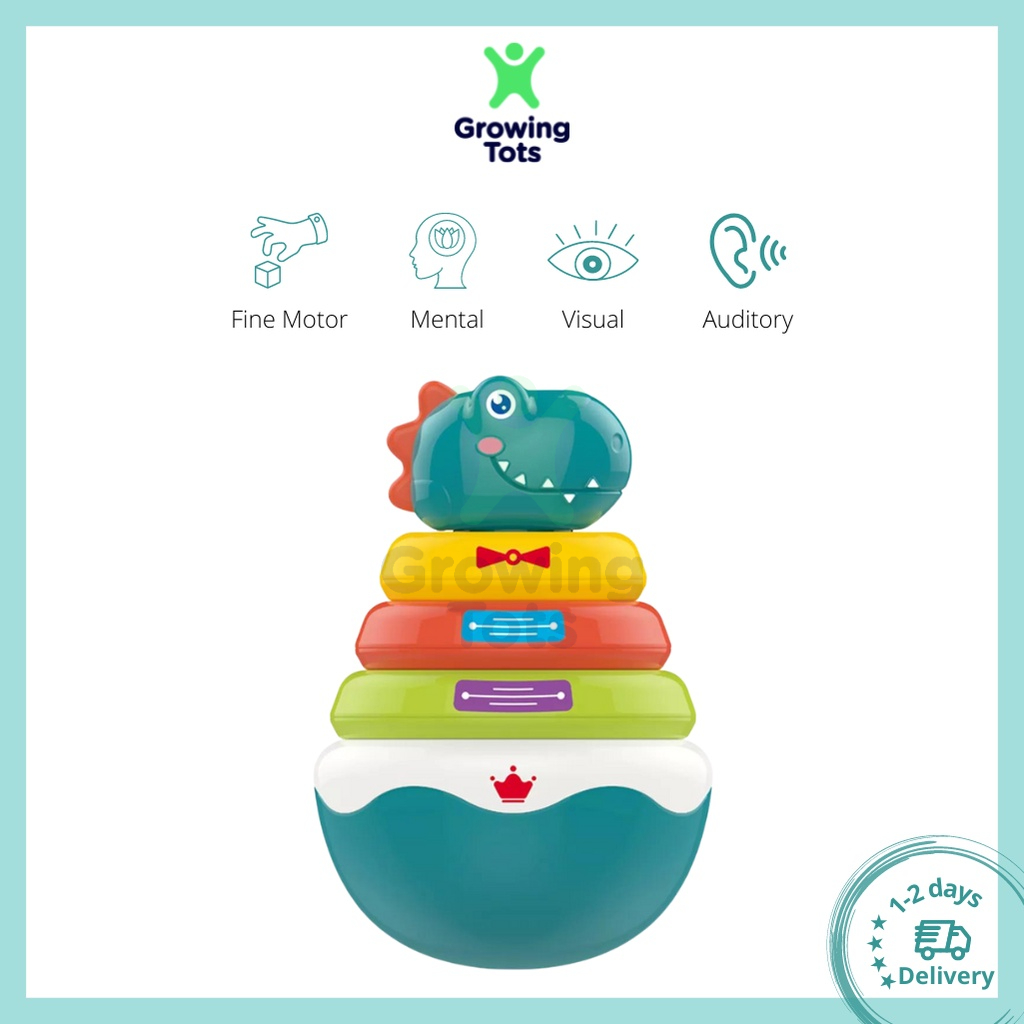 Huanger Stacking Roly Poly Dinosaur Dino Tumbler Baby Toys Rattle ...