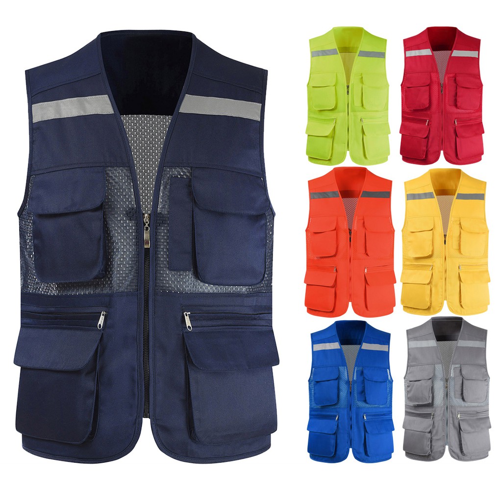 Men's Mesh Work Vest With Multi-Pockets Outdoor Hiking Fishing ...
