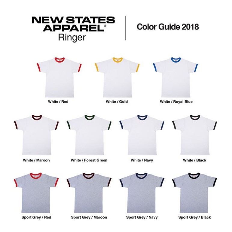 New States Apparel NSA Short Sleeve Ringer Tee Plain T-Shirt - Premium ...