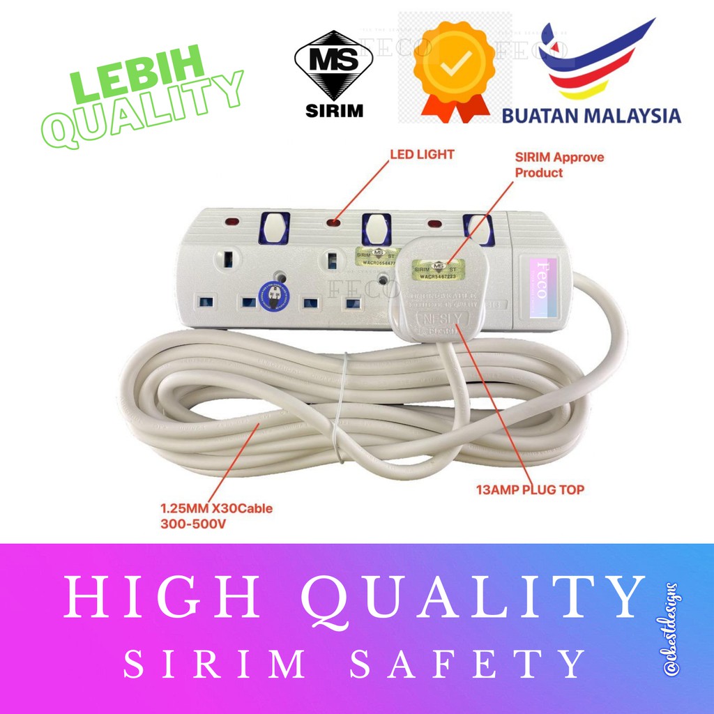 extension 3 plug 2 / 3 / 4 / 5 Gang SIRIM 5M Heavy Light Duty Extension ...