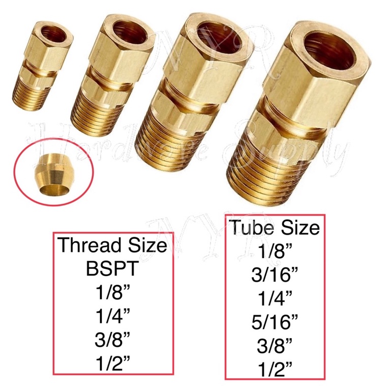 Brass Compression Male Socket Connector Thread BSPT 1/8” 1/4” 3/8” 1/2 ...