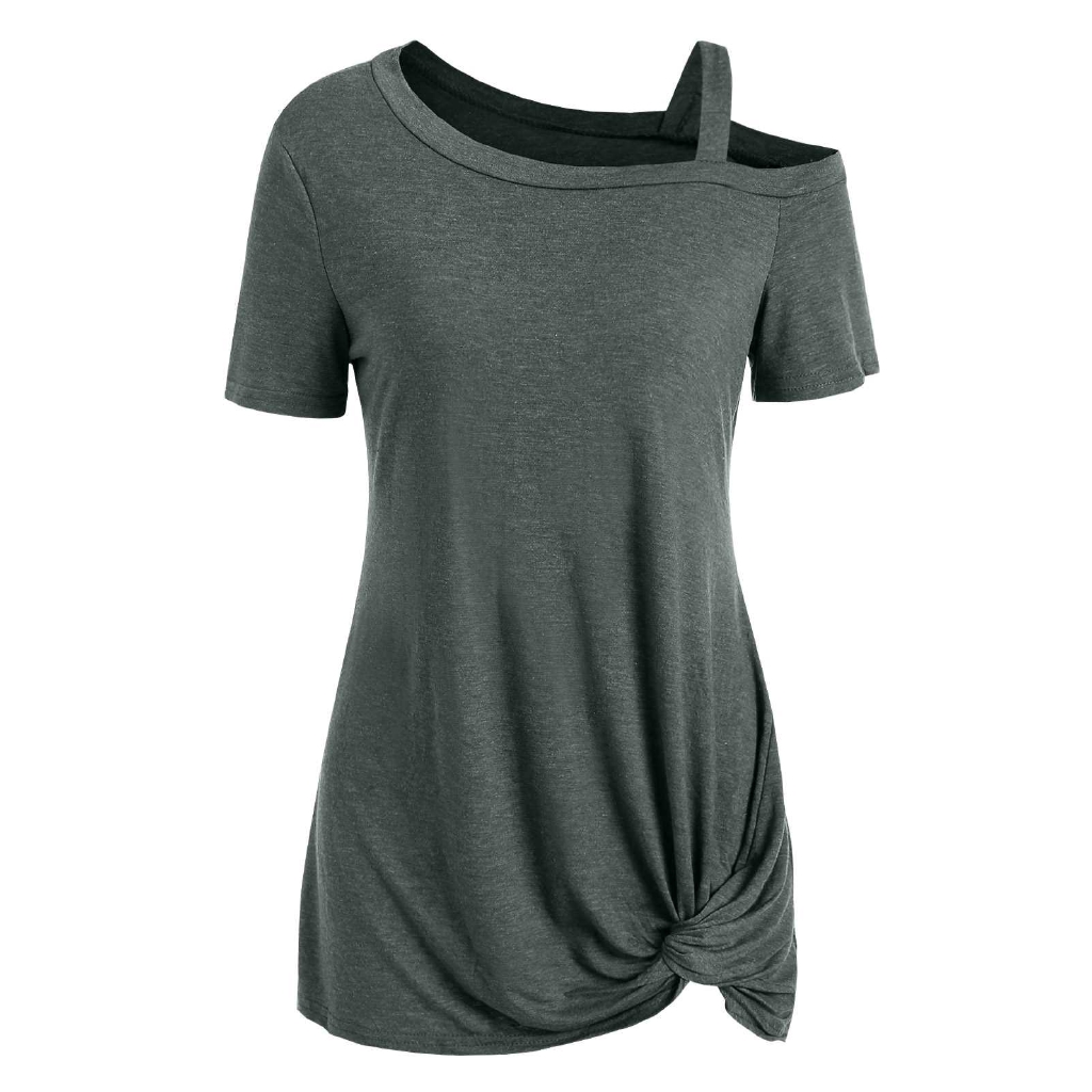Short Sleeve Skew Neck Knotted Tee (Army Green) | Shopee Malaysia