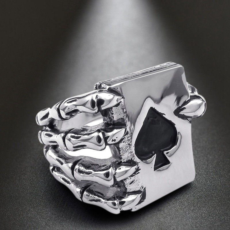 Vintage Style Stainless Steel Men Lucky Rings Gothic Skull Hand Claw ...