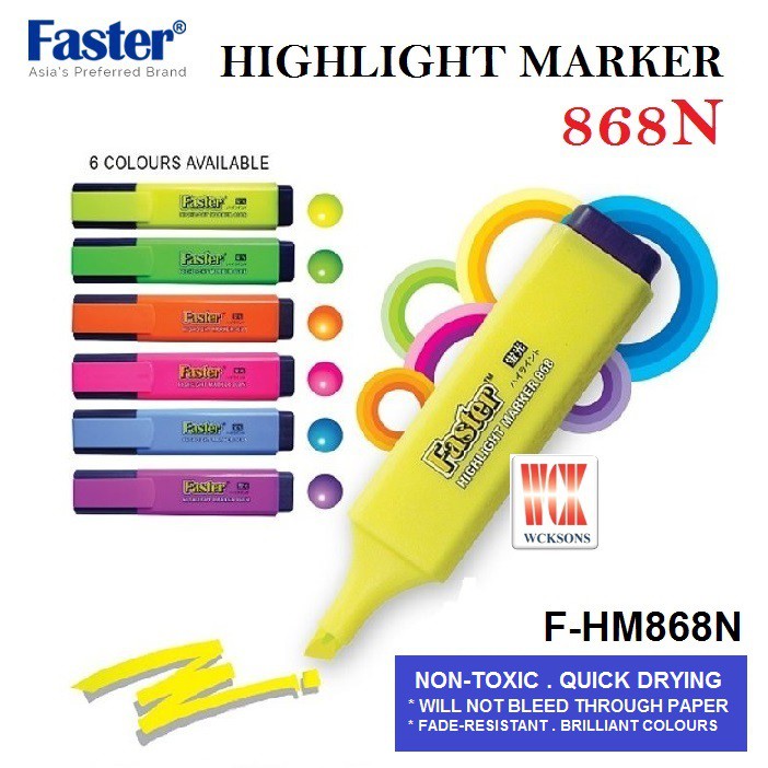 FASTER HIGHLIGHT MARKER 868N ( AVAILABLE IN 6 COLOURS ) | Shopee Malaysia
