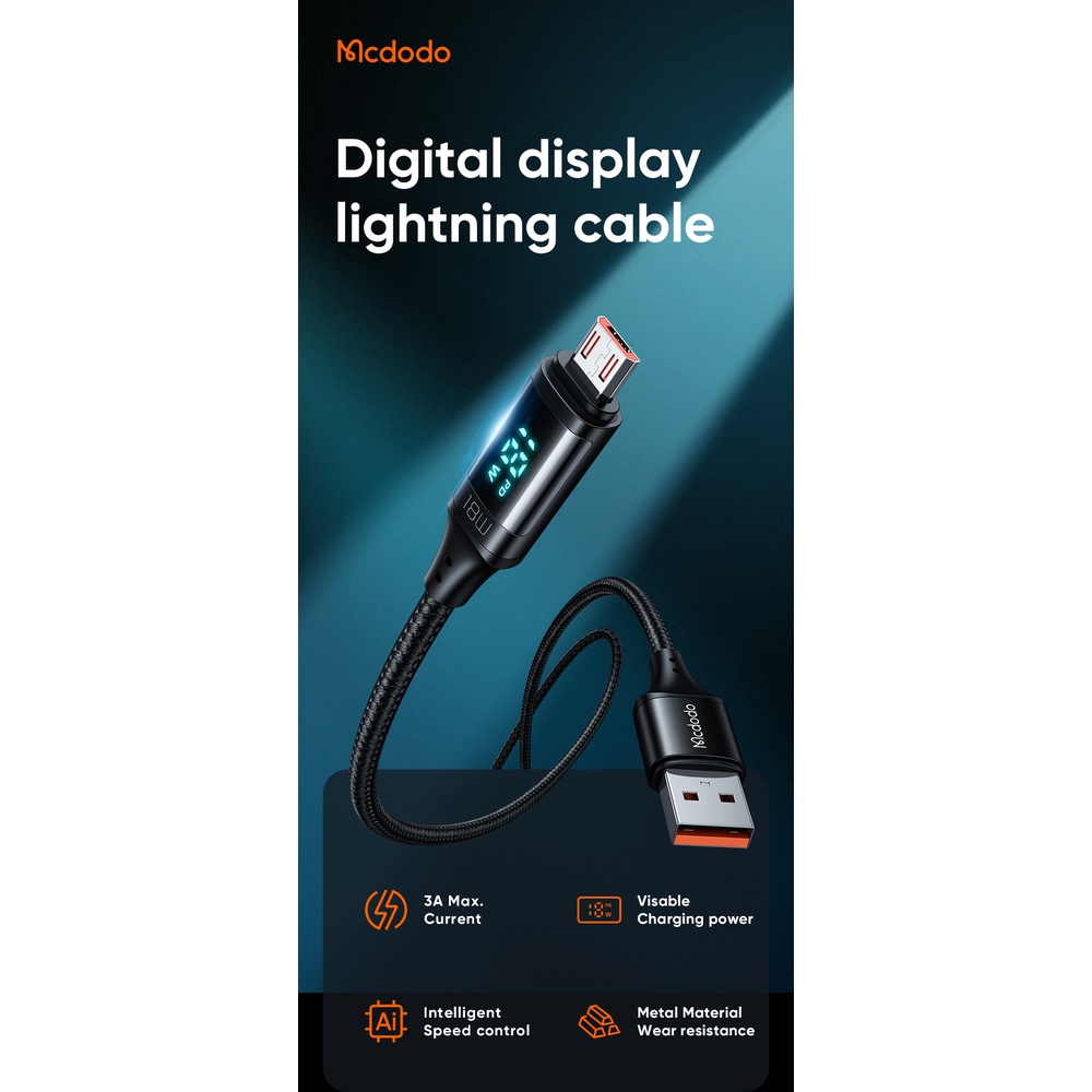 MCDODO CA-107 CA-1070 1.2 METER 3A DIGITAL HD MICRO USB QUICK CHARGE ...