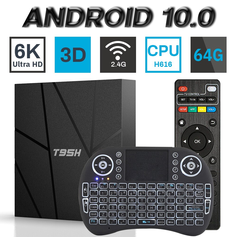 Transpeed Android 10 TV BOX Allwinner H616 T95H Voice Assistant 2.4G ...