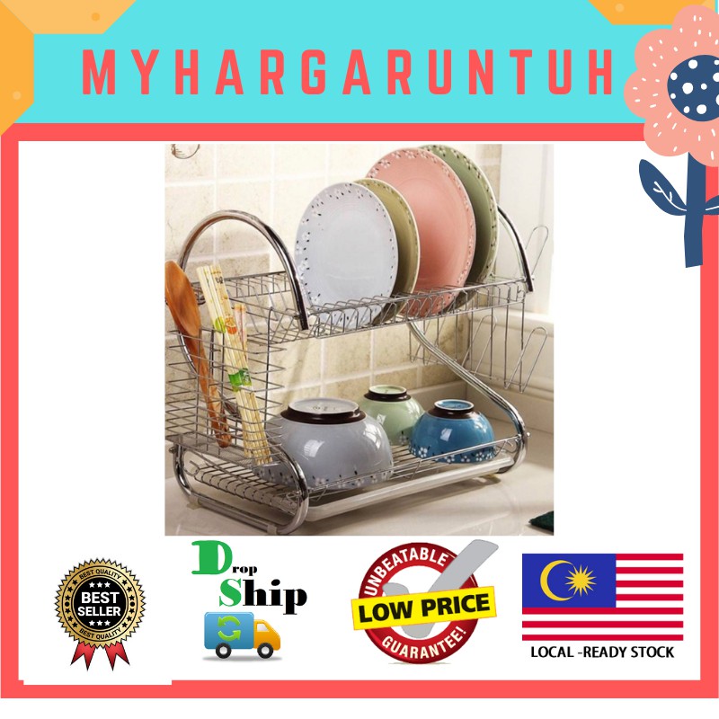 2 Layer Dish Rack Double Layer Dish Rack with Cup Holder Dish Drainer ...