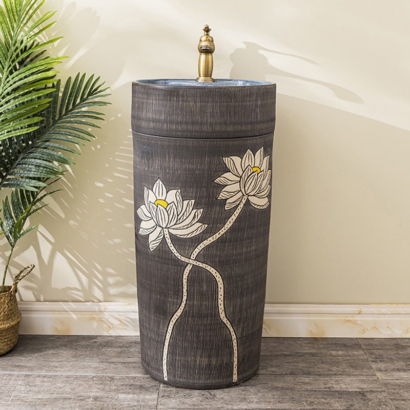 Ceramic Integrated Column Wash Basin Home Bathroom Washbasin Outdoor ...