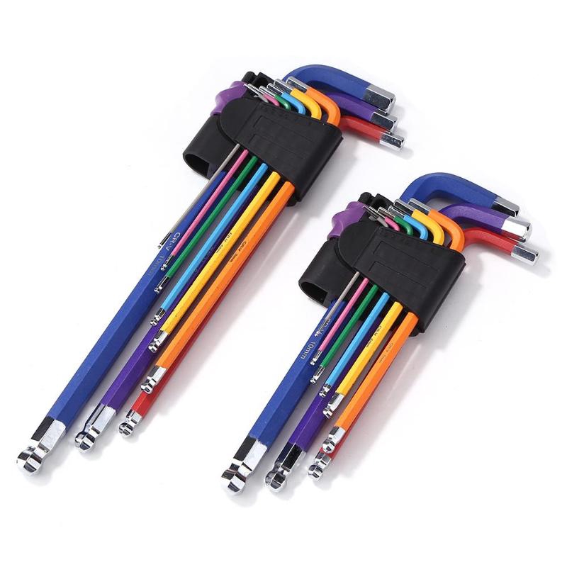 9Pcs 1.5mm-10mm Color Coded Ball-End Hex Allen Key L Wrench Set Torque ...