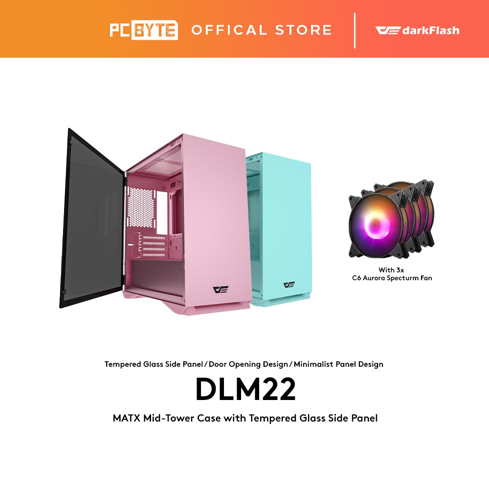 Aigo darkFlash DLM22 m-ATX Casing - Pink/Mint + C6 Aurora Spectrum RGB ...