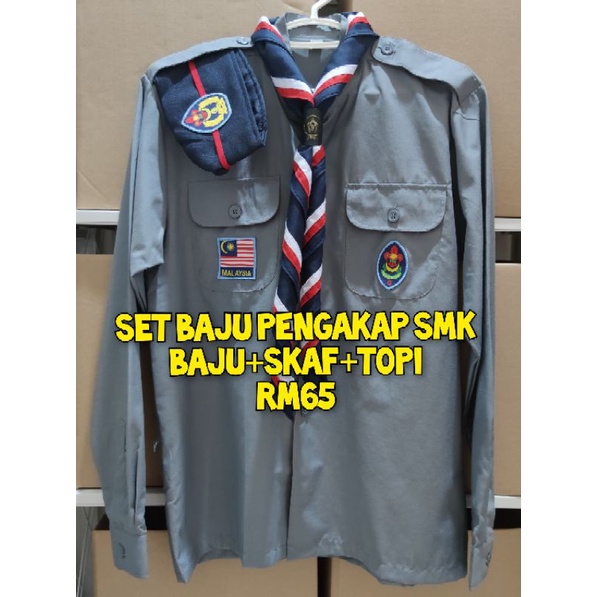 PENGAKAP SEKOLAH MENENGAH LENGAN PANJANG baju + topi + skaf pengakap ...