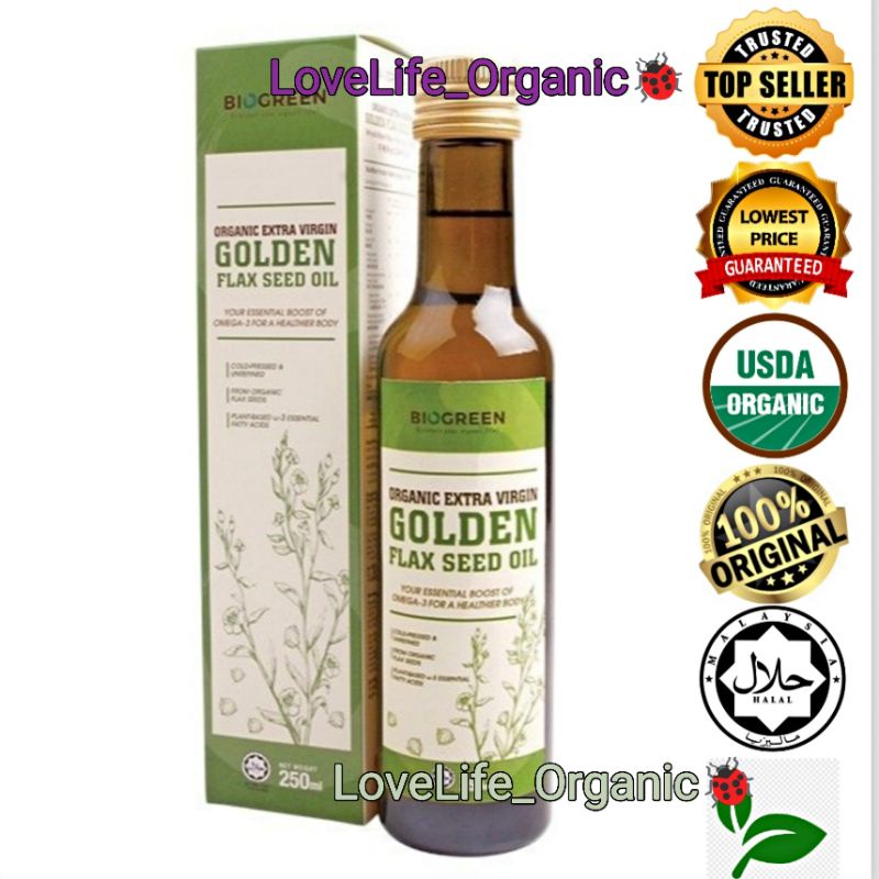 BIOGREEN ORGANIC EXTRA VIRGIN GOLDEN FLAXSEED OIL 250ML [HALAL]Exp:3/ ...