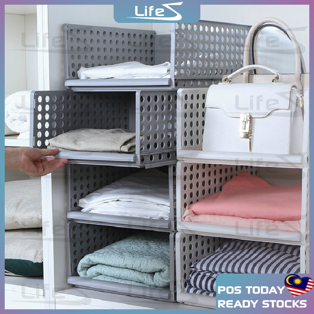 LIFEZTICK Multipurpose Stackable Wardrobe Clothes Organizer Cloth ...