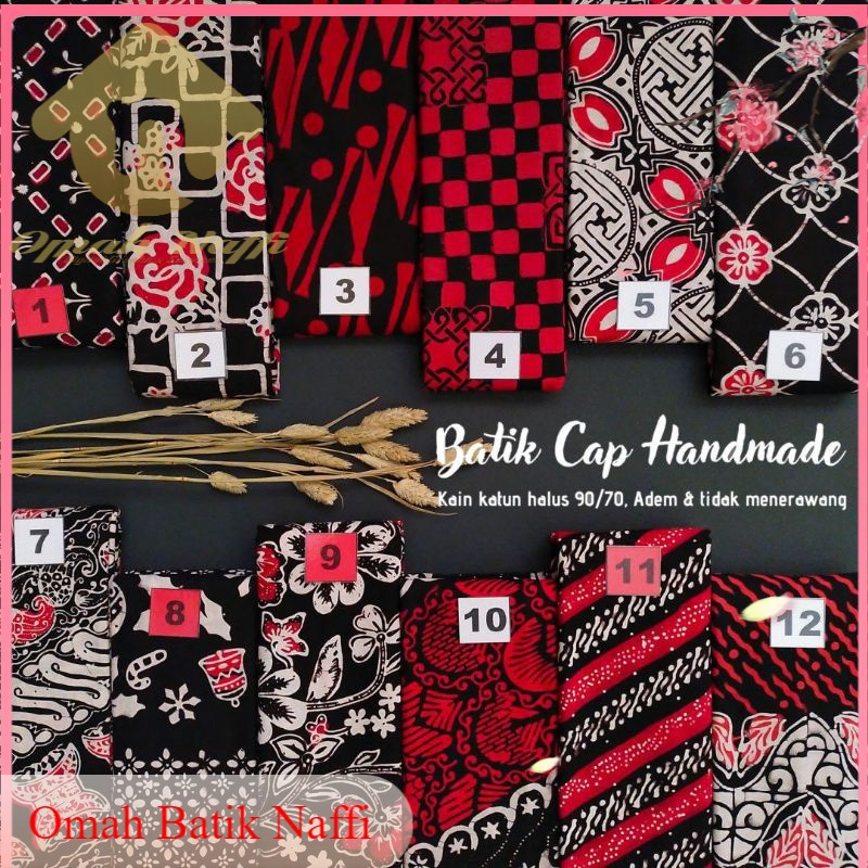 Red Garutan batik Fabric / Red Black Stamp batik Cloth / Pekalongan ...