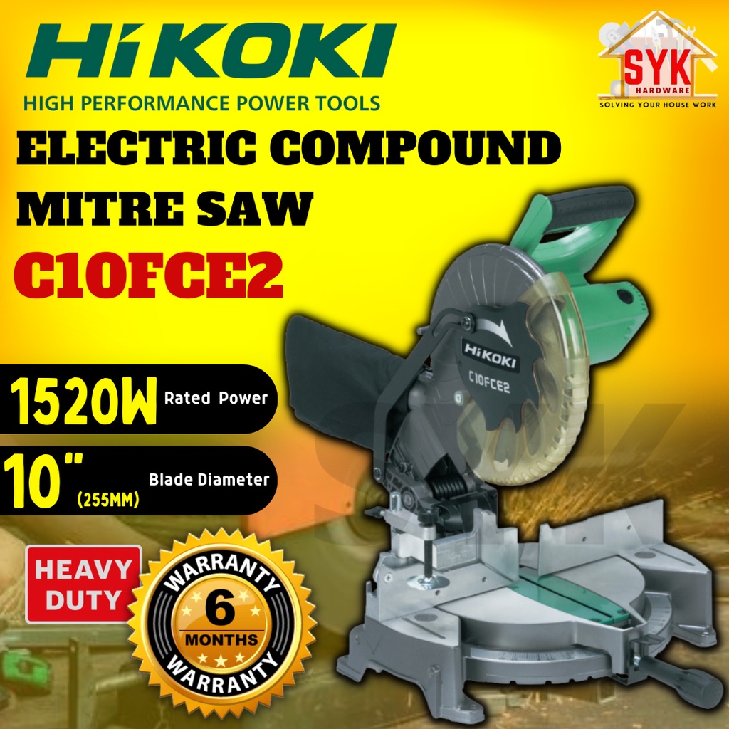 SYK HIKOKI HITACHI C10FCE2 10" Heavy Duty Electric Compound Miter Saw Mesin Potong Kayu ...