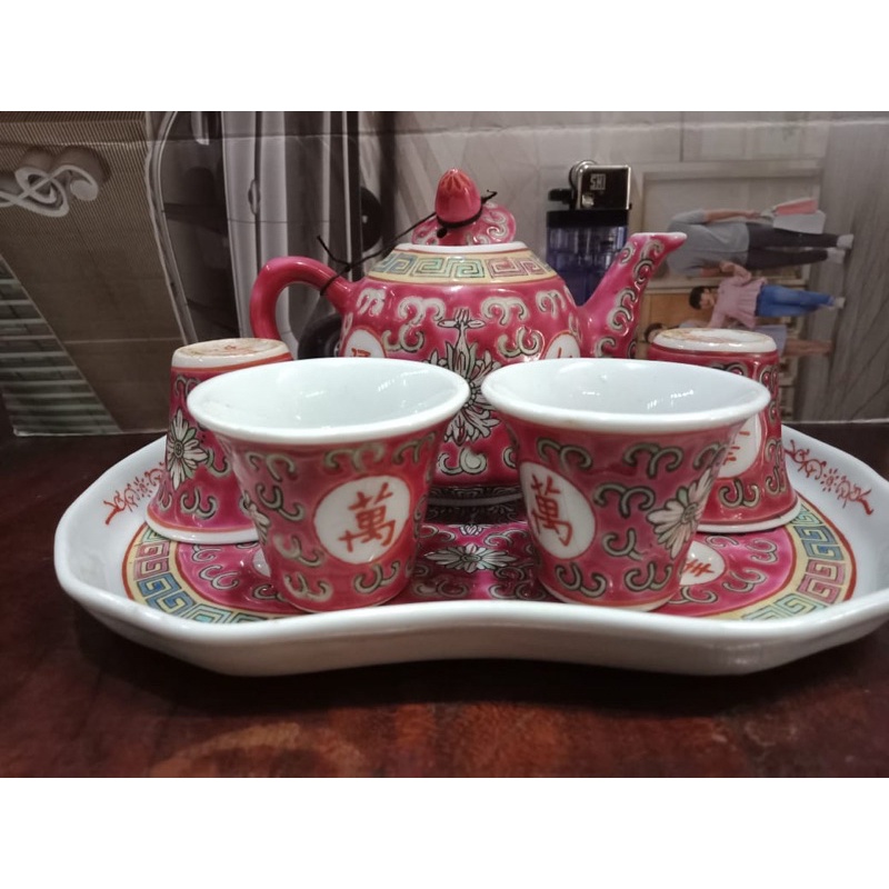 MERAH Chinese Red Carved Antique Tea pot set In 70s | Shopee Malaysia