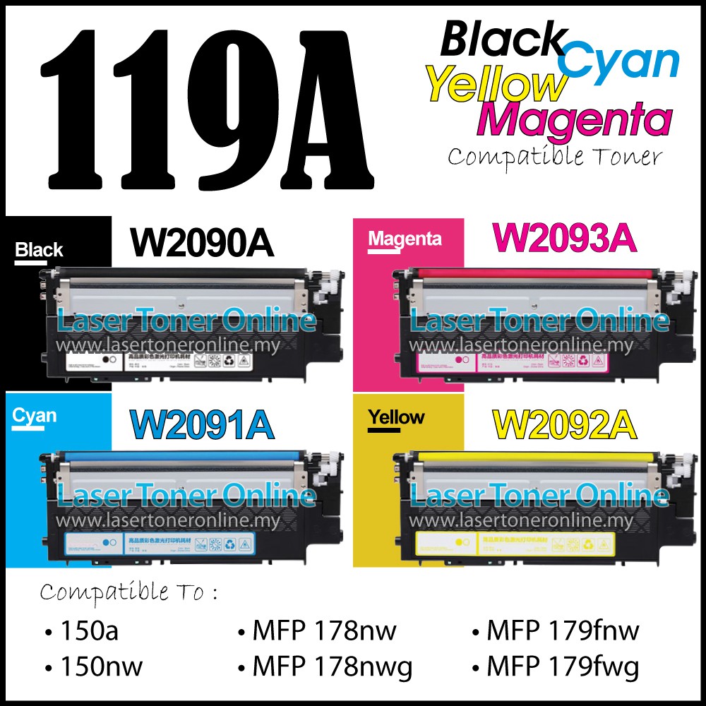 Compatible to HP 119A W2090A W2091A W2092A W2093A Black/Cyan/Magenta ...
