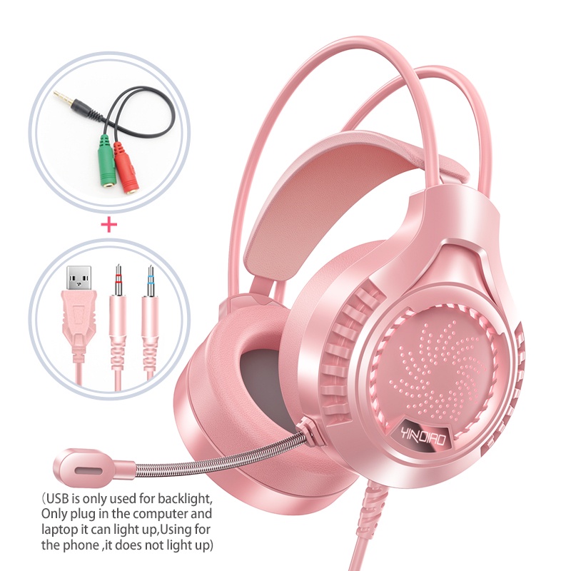 Pink Cute Gaming Headphone With Mic noise cancelling cat ear Wired ...