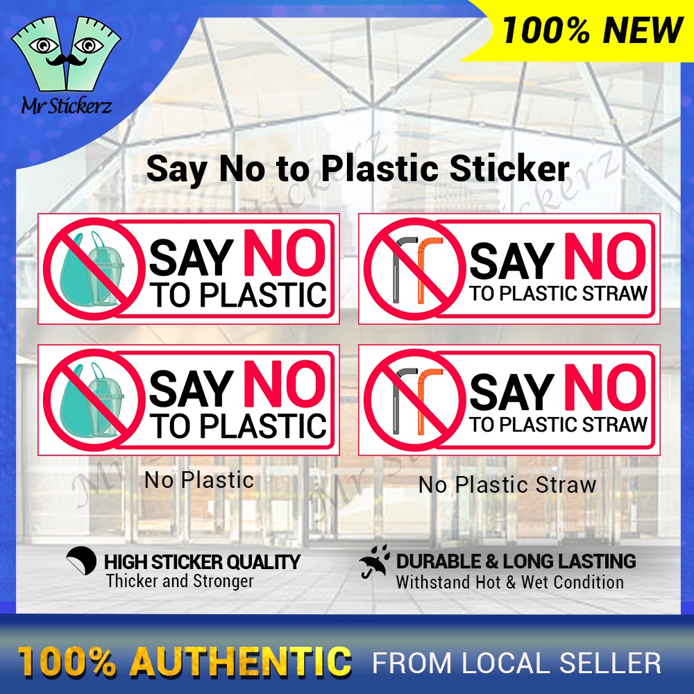 Say No to Plastic / No Plastic Straw Sticker High Sticker Quality Long ...