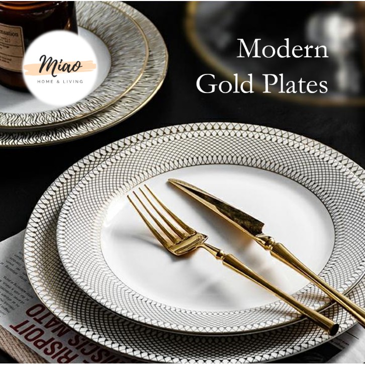 10 Inch Ceramic Gold Modern Elegant Dinner Plate Salad Plate Dishes ...