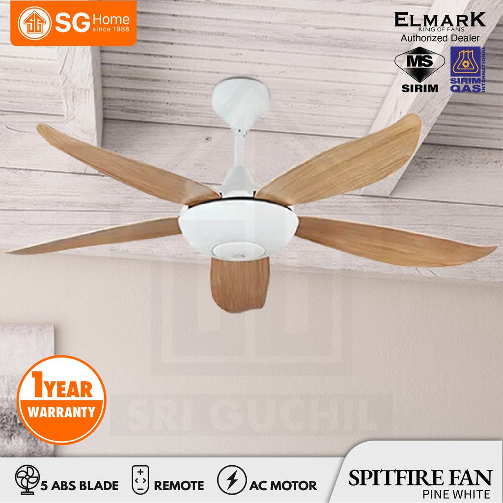 [READY STOCK[] Elmark Spitfire Fan 52" (Pine White) 5 ABS blade Remote ...