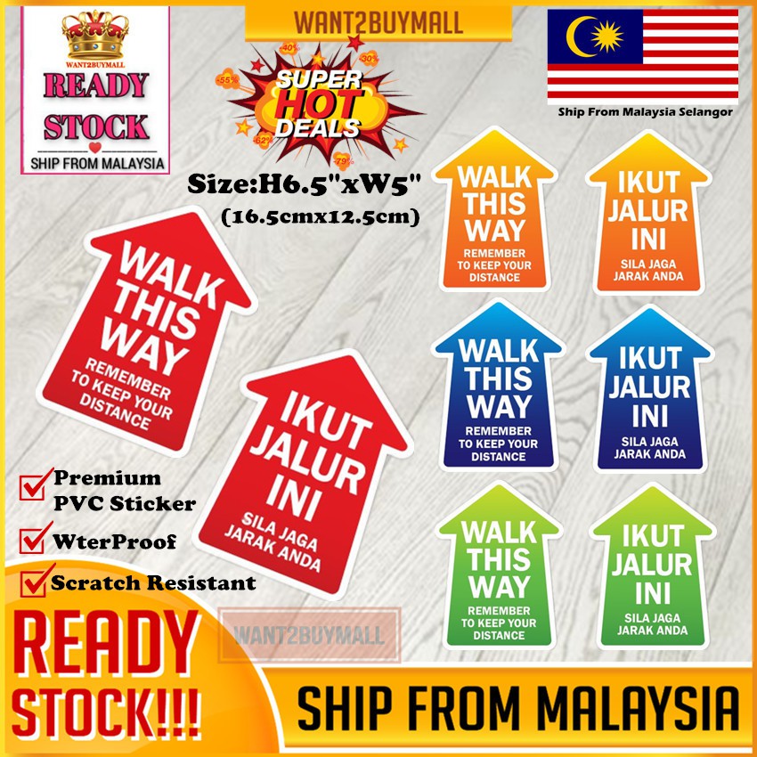 🇲🇾 🏆 Direction Arrow Guide Sticker SOP Stiker Social Distancing Sign ...