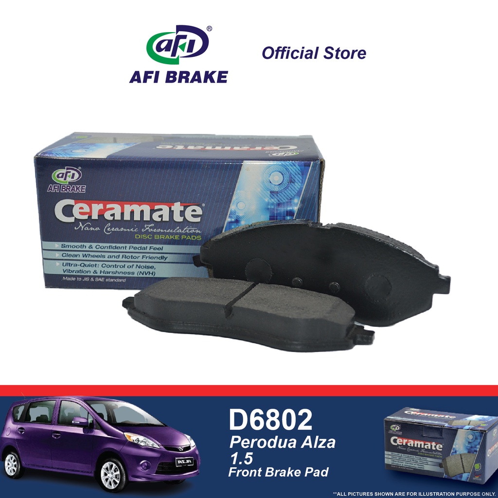 Ceramate Front Brake Pad - Perodua Alza 1.5 - D6802 (1set) | Shopee ...
