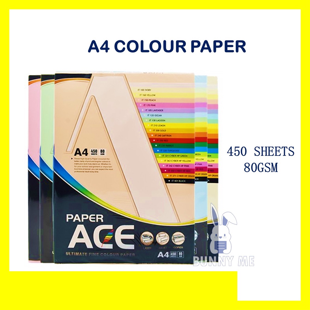 ACE COLOUR PAPER 80GSM A4 450SHEETS / KERTAS WARNA // LIGHT // CYBER ...