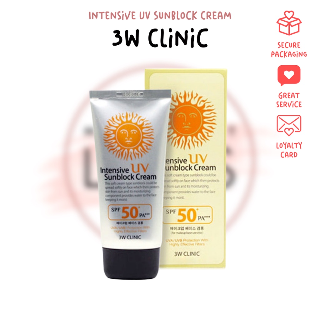 3𝙒 𝘾𝙇𝙄𝙉𝙄𝘾 Intensive UV Sunblock Cream SPF 50+ PA+++ 70ml | Shopee Malaysia