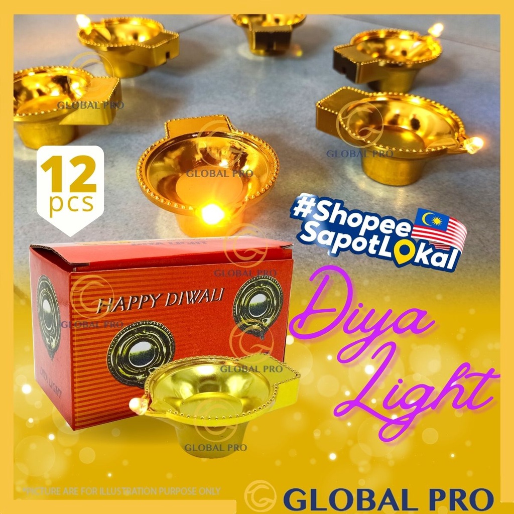 12PCS [1 BOX] Golden Diya Light Agal Vilakku / Diya Deepak LED Lights ...
