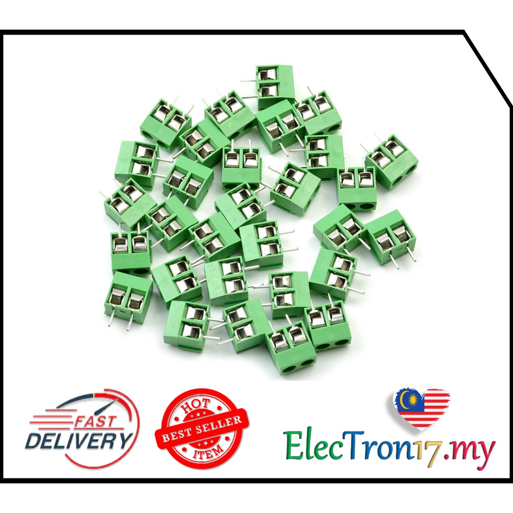 Green 5mm Pitch 2 pin 2 way PCB Screw Terminal Block Connector | Shopee ...