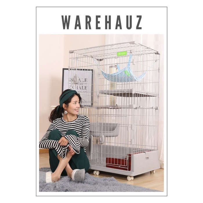 Premium Two Tier Cat Cage With 3 Doors Size M (86cm x 61cm x 129cm ...