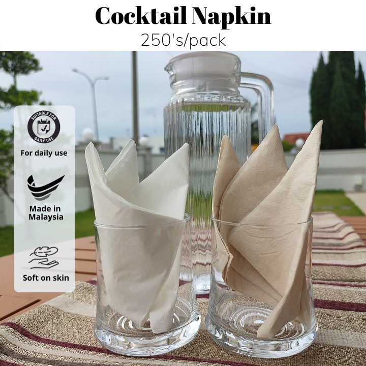 【250 Sheet】Cocktail Napkin Tissue Paper 2ply 1/4 Fold Bar Tissue Tisu ...