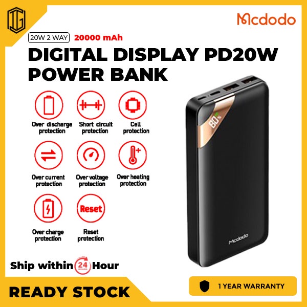 MDD Digital Display PD20W 20000mAh Fast Charging 2 Way Lightweight QC3 ...