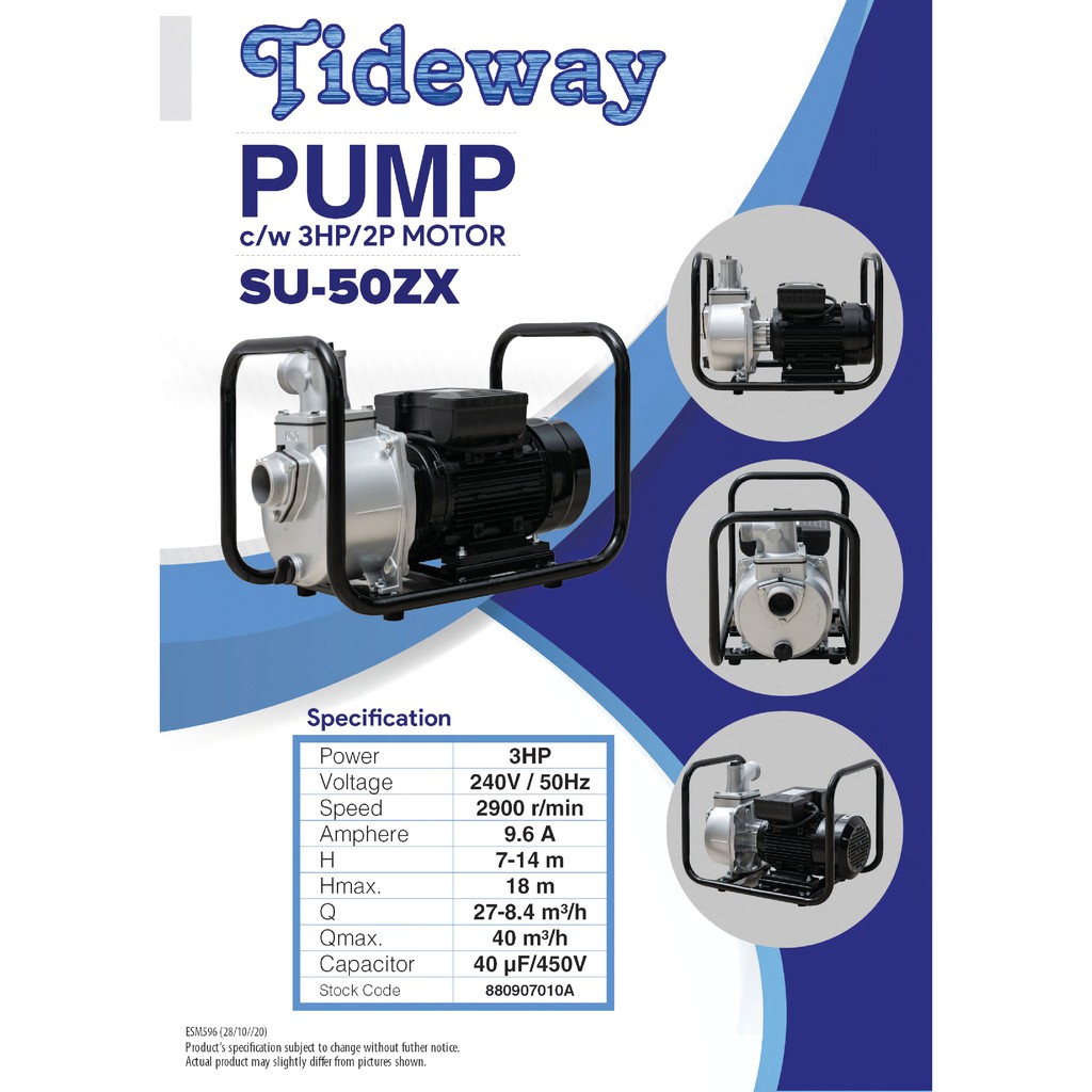 Tideway 2" Self Priming Pump c/w 3HP/2P Single Phase Electric Motor ...
