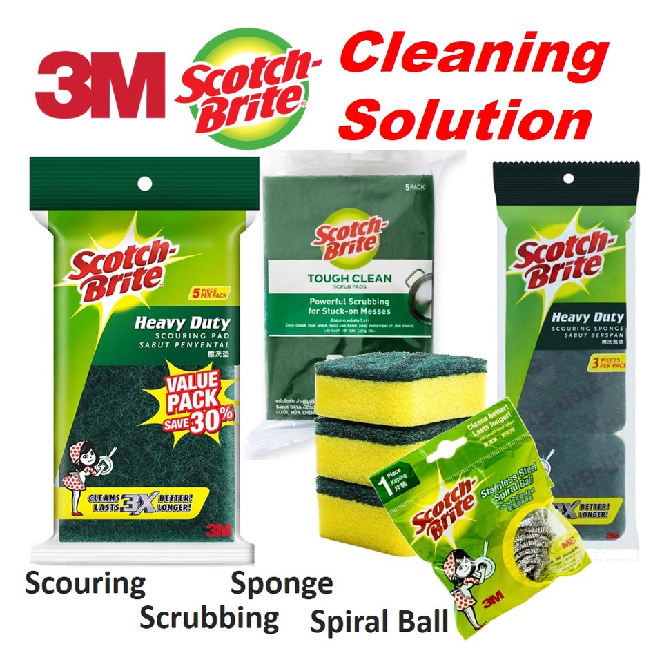 3M Scotch-Brite Scouring Scrubbing Pad Metallic Spiral Ball Sponge ...