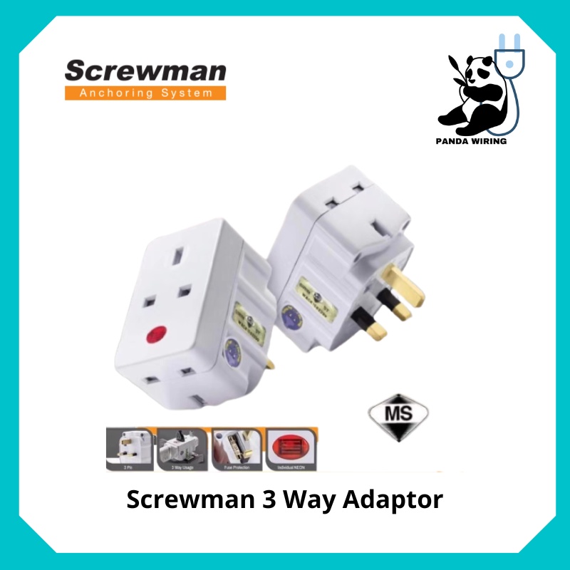 Screwman 3 Way Multi Adaptor (Full Copper with Sirim, Surge Protection ...