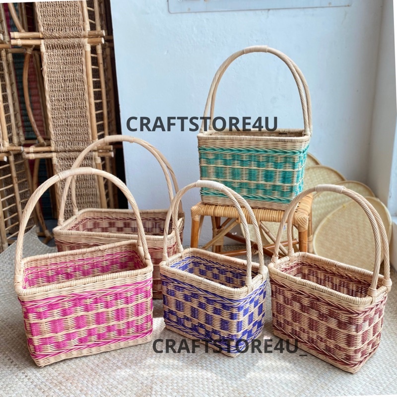 Rattan basket with handle /Bakul rotan berkelah / Storage basket/Bakul ...