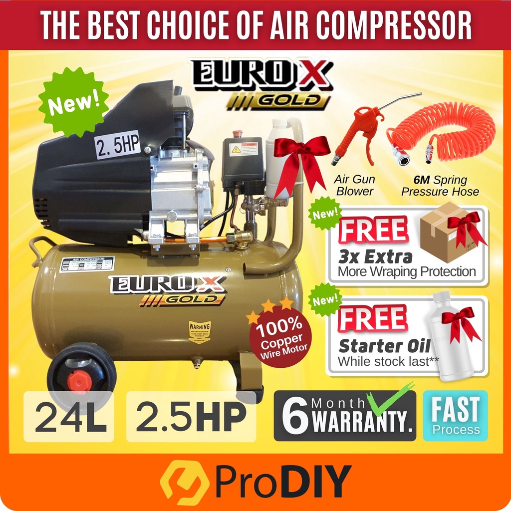 EUROX EAW2524 24Liter Air Compressor 2.5HP 8Bar 240V 2850rpm Europower 24L ( Solo / + Air Blow ...