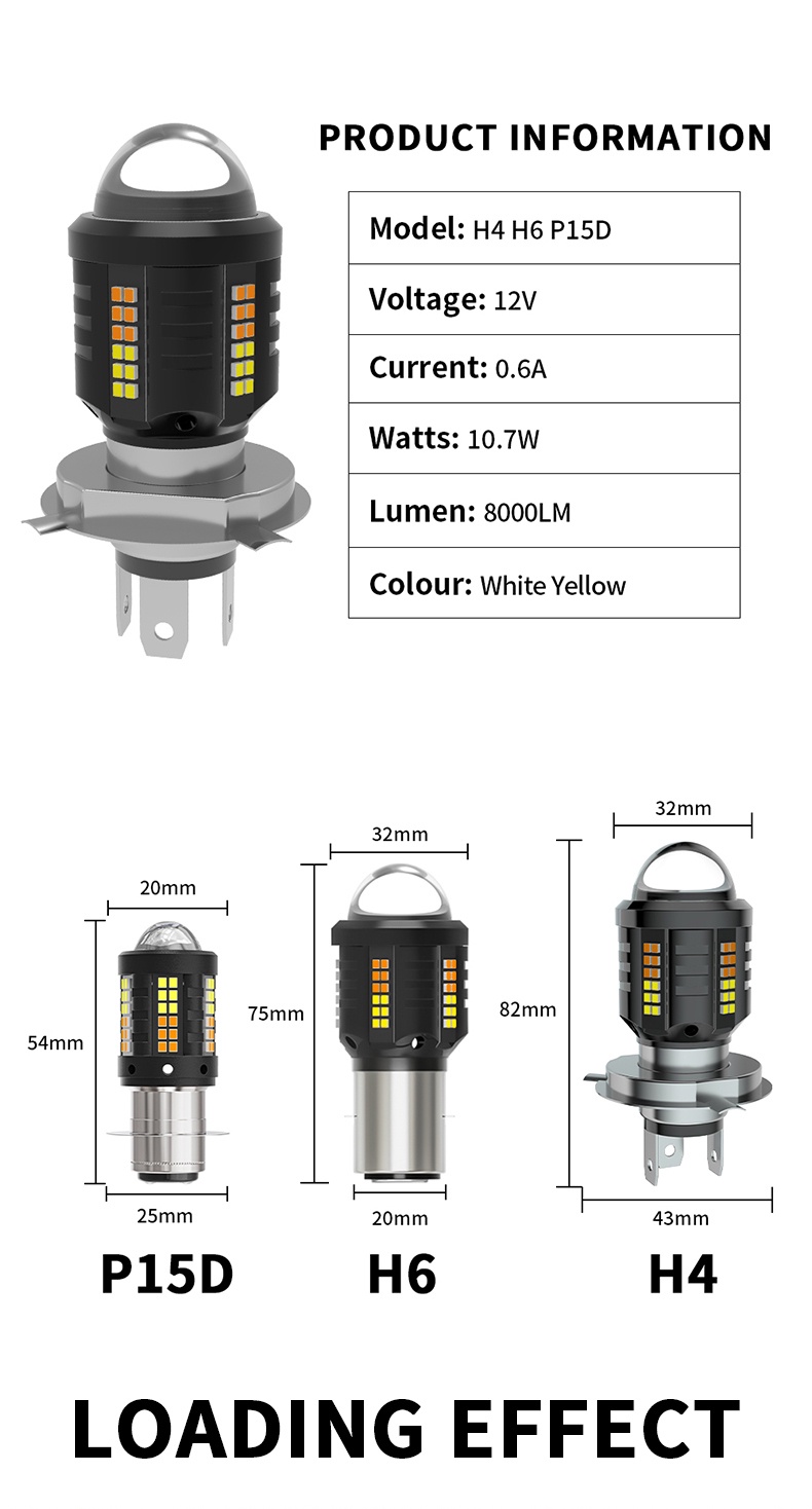 Super Bright T19 Motorcycle LED Headlight H4 H6 P15D BA20D Bulb High Low Beam Spotlight Two ...