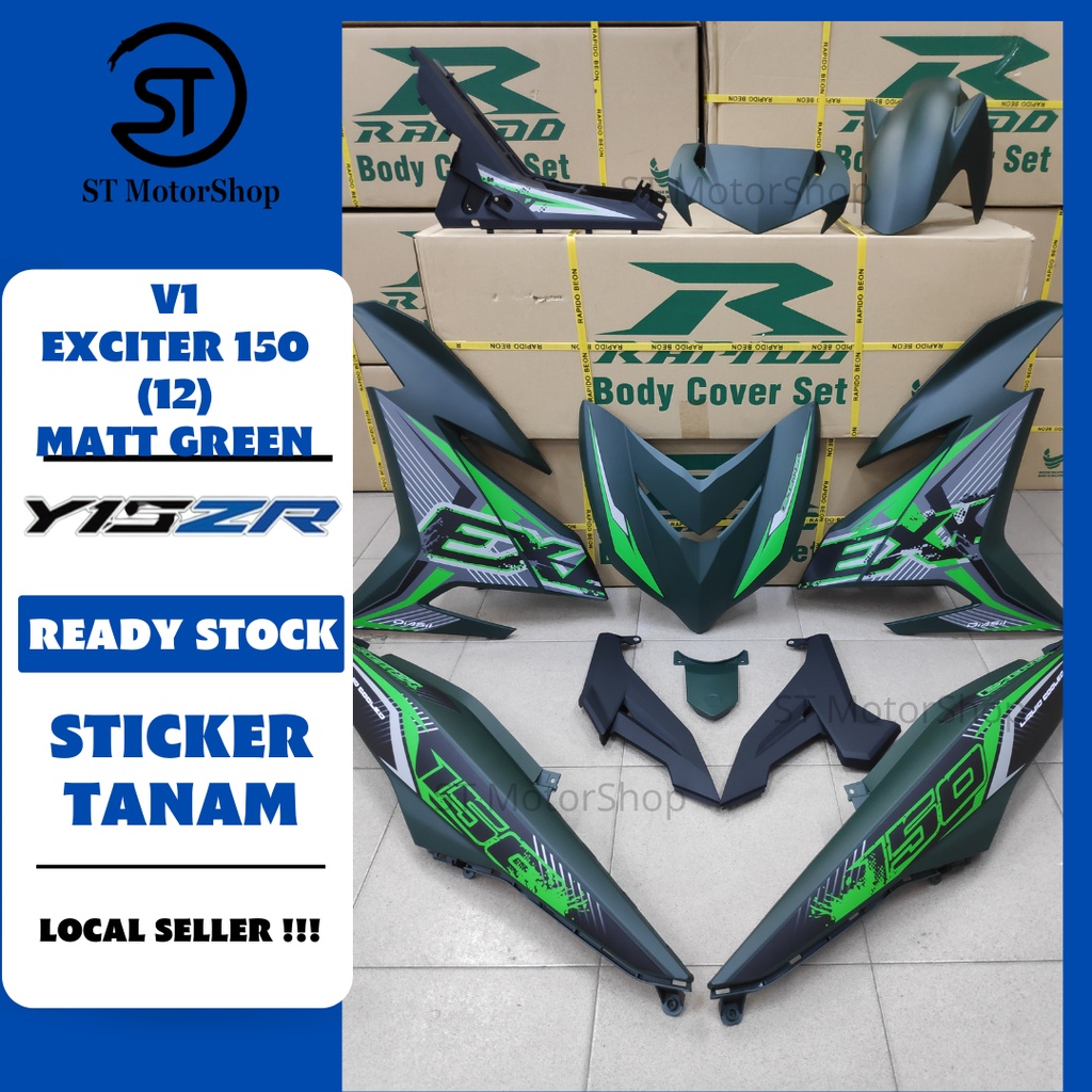 YAMAHA Y15 Y15ZR V1/V2 EXCITER 150 (12) MATT GREEN COVER SET (STICKER ...