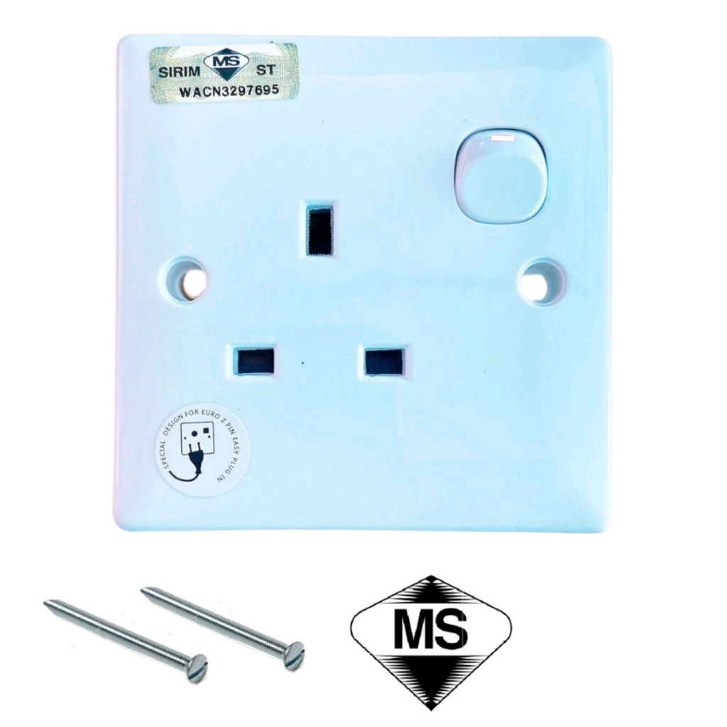 Designer 8019 13A 1 Gang Switch Socket [SIRIM] (White) | Shopee Malaysia