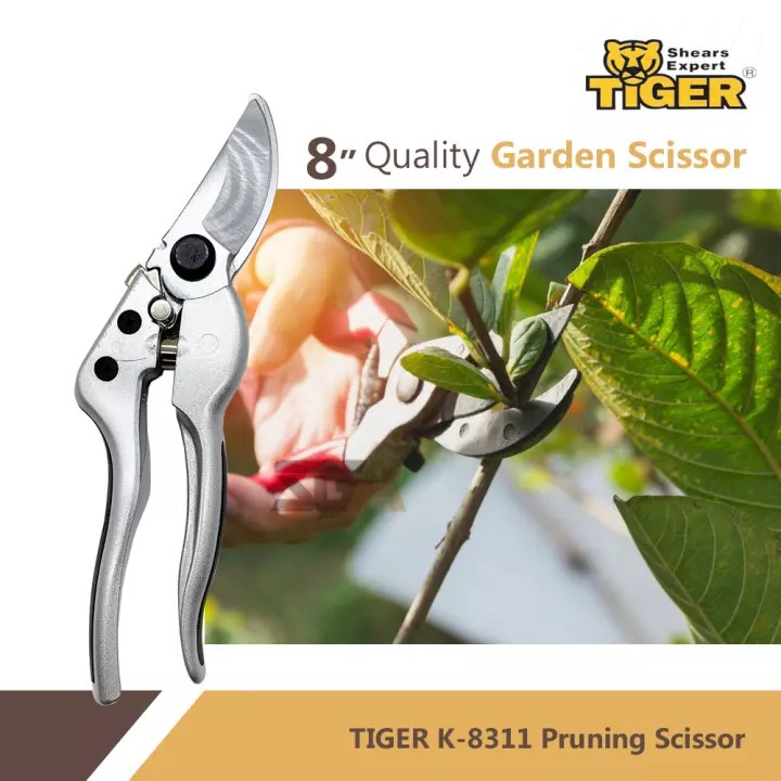 Tiger K-8311 High Carbon Steel Blades Pruning Shears 8” ( Curved Tip ...
