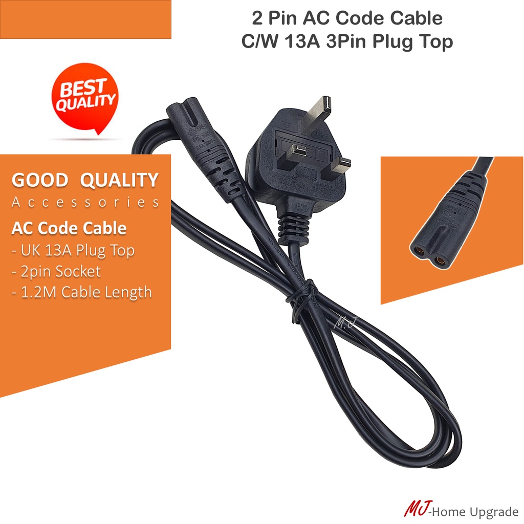 2 Pin AC Code Cable Come With UK 3 Pin Plug Top | Shopee Malaysia
