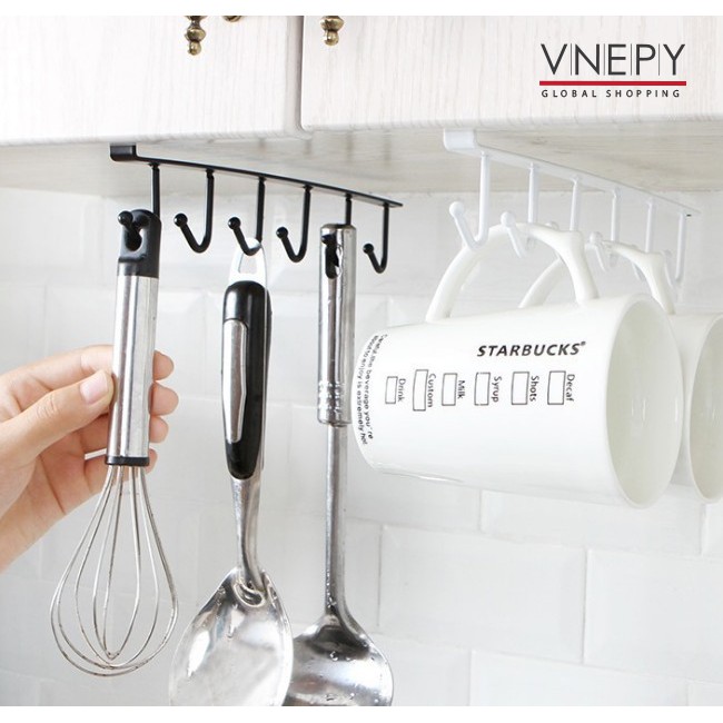 【Vnepy】Kitchen Cabinet Hook 6 Hook Kitchen Storage Rack Under Cupboard ...