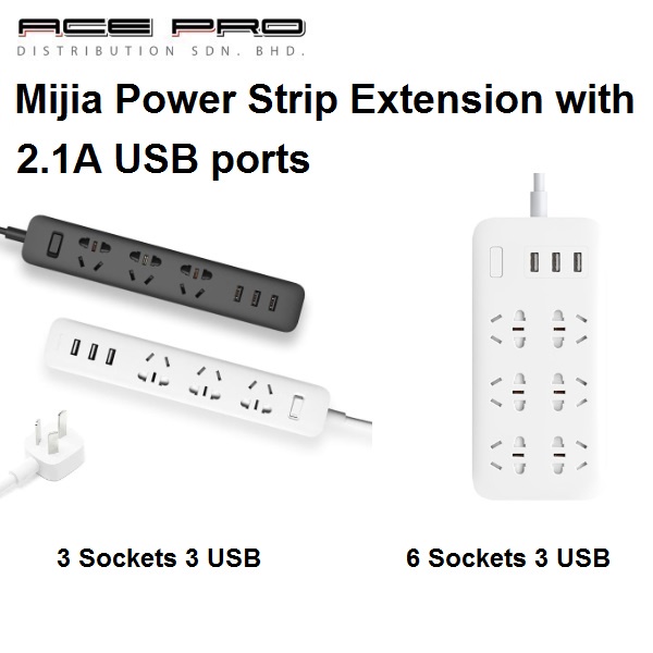 XIAOMI Mijia Mi Power Strip Extension - 3 / 6 Socket , with 3 USB ...