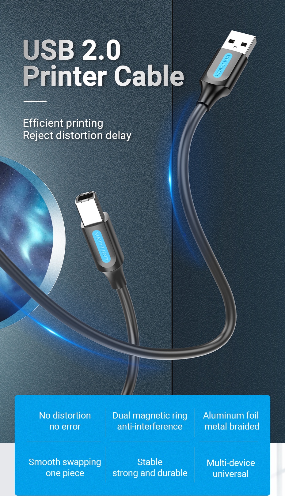 Vention USB Printer Cable USB Type B USB 2.0 Male to Male 480Mbps for ...