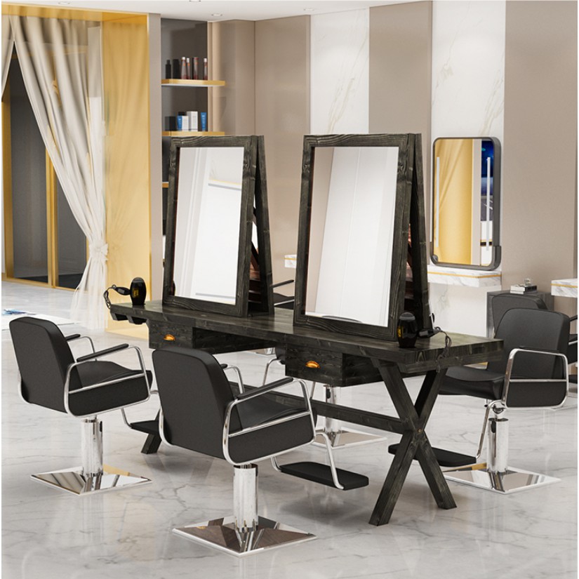 💈 BLACK Double Sided BARBER Salon Styling Station 4 PERSON Mirror ...