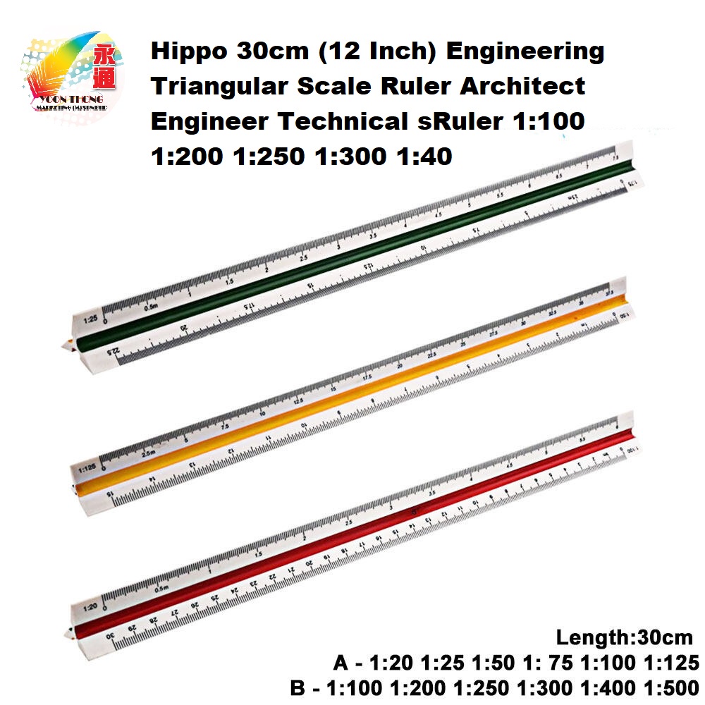 Hippo 30cm (12 Inch) Engineering Triangular Scale Ruler Architect ...